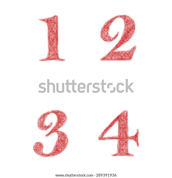 Red Sketch Font Design Set Numbers Stock Vector (Royalty Free ...