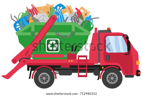 Red Skip Truck Transporting Recycling Stock Vector (Royalty Free ...