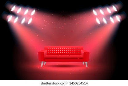 Red Sofa Spotlight On Stage: เวกเตอร์สต็อก (ปลอดค่าลิขสิทธิ์ ...