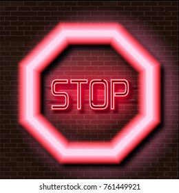 Red Stop Sign Neon Glow On Stock Vector (Royalty Free) 761449921 ...