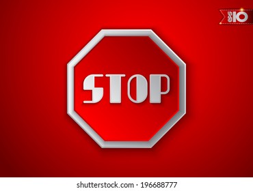 Red Stop Sign On Red Background Stock Vector (Royalty Free) 196688777 ...