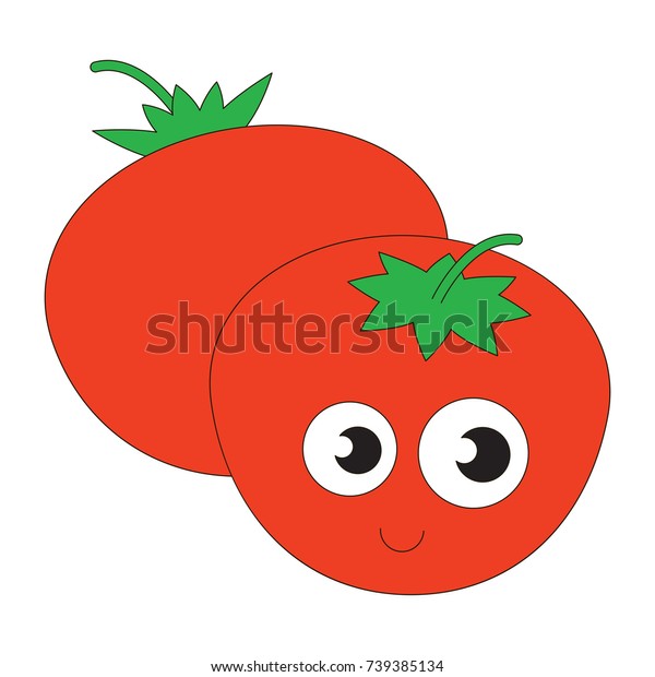 Red Tomato Funny Cute Cartoon Outlined Stock Vector (Royalty Free ...