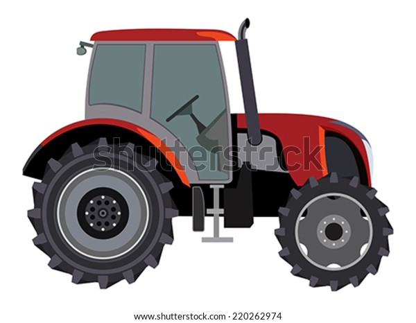 Red Tractor Side View On White Stock Vector (Royalty Free) 220262974 ...