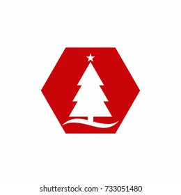 Red Tree Christmas Icon Logo Vector Stock Vector (Royalty Free ...