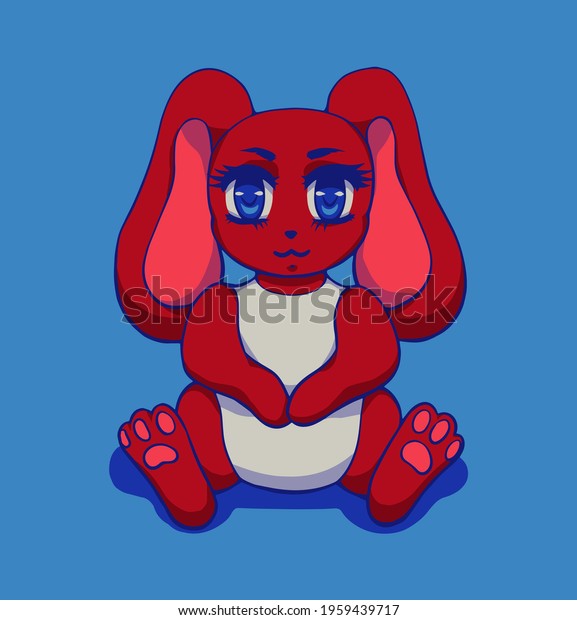 Red Vector Cartoon Bunny Big Eyes Stock Vector (Royalty Free ...
