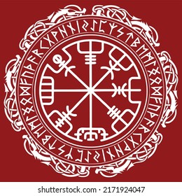 Red Vegvisir Magic Navigation Compass Ancient Stock Vector (Royalty ...