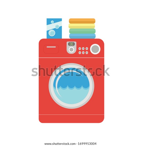 Red Washing Machine On White Background Stock Vector (Royalty Free ...