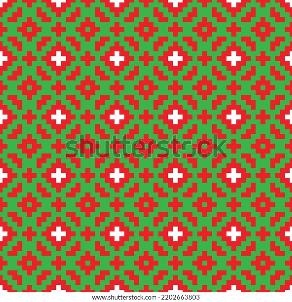 Red White Crossstitch Knitting Pattern On: เวกเตอร์สต็อก (ปลอดค่า ...