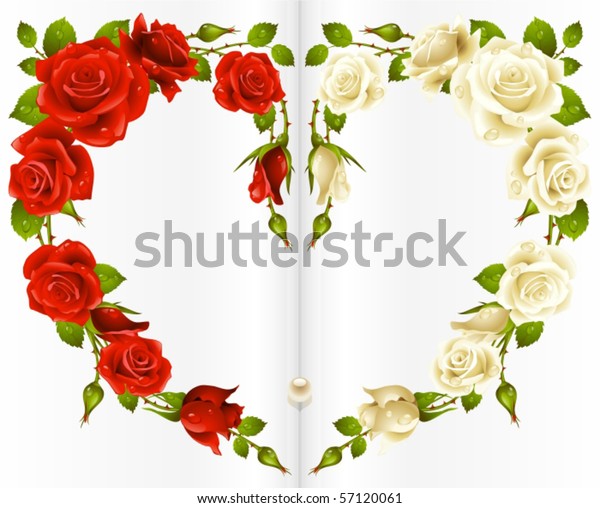 Red White Rose Frame Shape Heart Stock Vector (Royalty Free) 57120061