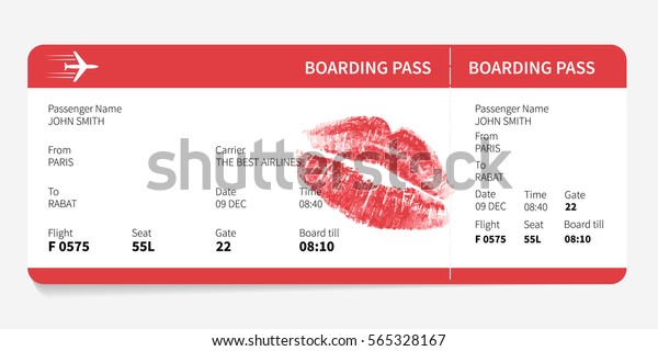 Red White Template Romantic Boarding Pass Stock Vector (Royalty Free ...