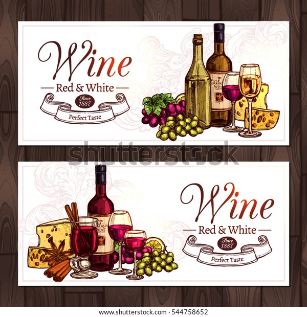 Red White Wine Sketch Set Design Stock Vector (Royalty Free) 544758652 ...