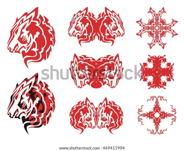 Red Wolf Head Symbols Crosses Stock Vector (Royalty Free) 469411904 ...