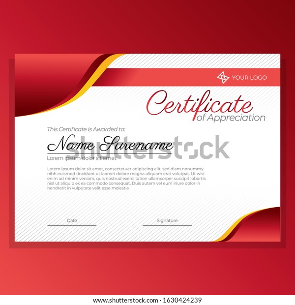 Red Yellow Certificate Appreciation Design Template Stock Vector ...