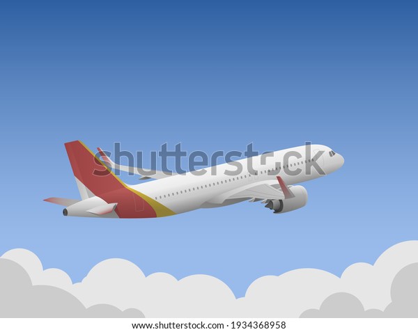 Red Yellow Plane Shot Above Clouds Stock Vector (Royalty Free ...