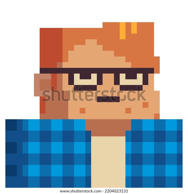 Redhaired Man Glasses Pixel Art Style: vetor stock (livre de direitos ...