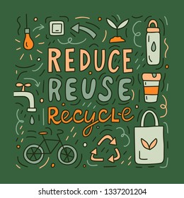 Reduce Reuse Recycle Ecology Cute Doodle Stock Vector (Royalty Free ...