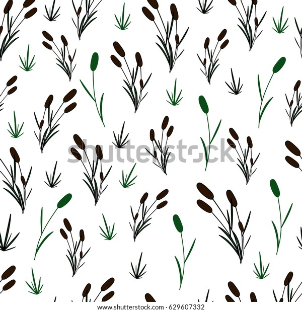 Reeds On White Background Seamless Pattern Stock Vector (Royalty Free ...