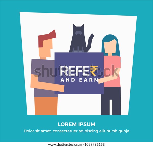 Refer Earn Vector Illustration Guy Girl Stock Vector (Royalty Free ...