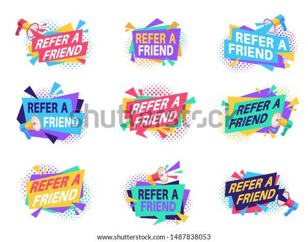 Refer Friend Badges Referral Program Labels Stock Vector (Royalty Free ...