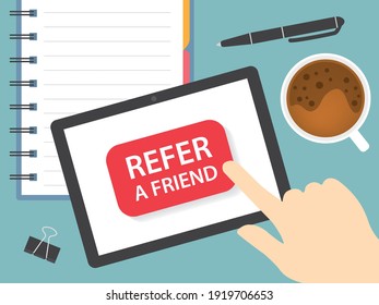 Refer Friend Button On Tablet Screen Stock Vector (Royalty Free ...