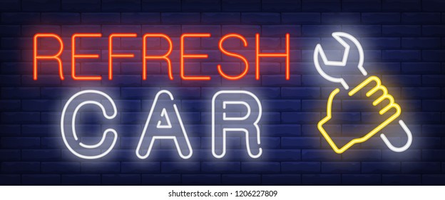 Refresh Car Neon Text Hand Holding Stock Vector (Royalty Free ...