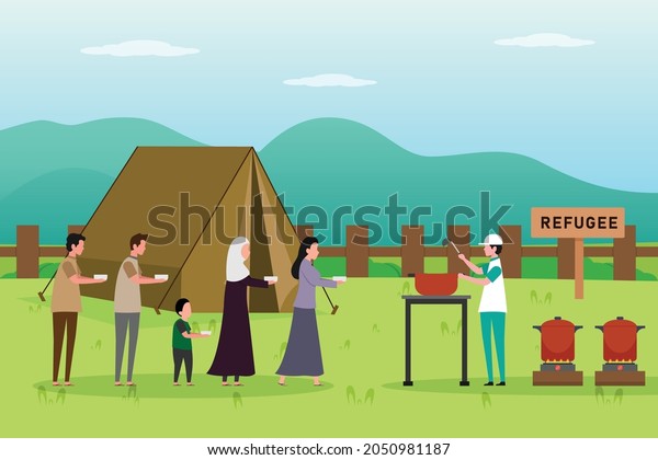 Refuge Vector Concept Group Refugees Queuing Stock Vector (Royalty Free ...