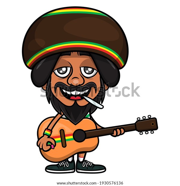 Reggae Man Cartoon Characters wearing a beanie hat with rastafari flag ...