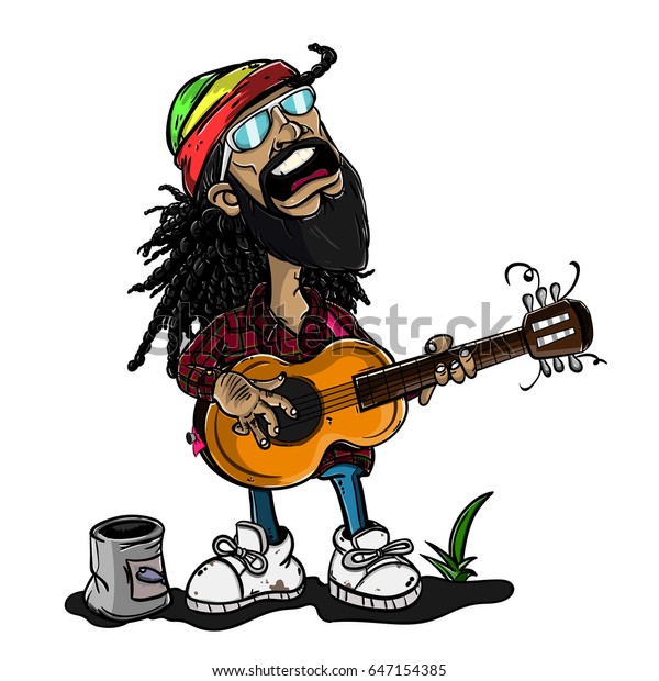 Reggae Man Singing Guitar Stock Vector (Royalty Free) 647154385