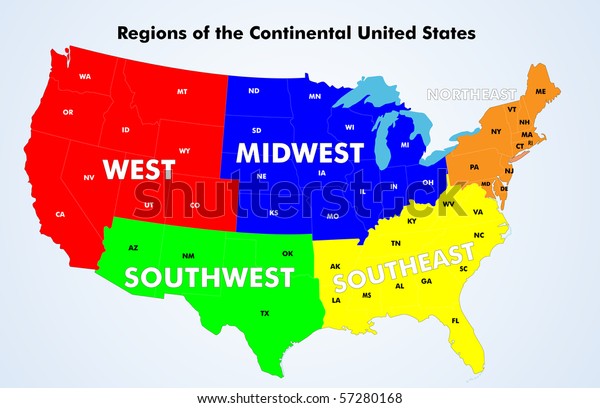 Regions Continental United States Vector Source Stock Vector (Royalty ... Regions Continental United States Vector Source Stock Vector (Royalty ...