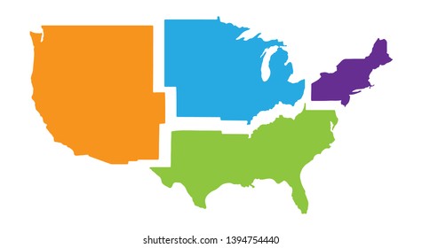 Regions United States Map Vector Stock Vector (Royalty Free) 1394754440 ...