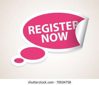 Register Now Speech Bubble Sticker Label Stock Vector (Royalty Free ...