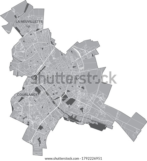 Mapa de la ciudad de Reims con nombres de distrito en francés. Ciudad ...