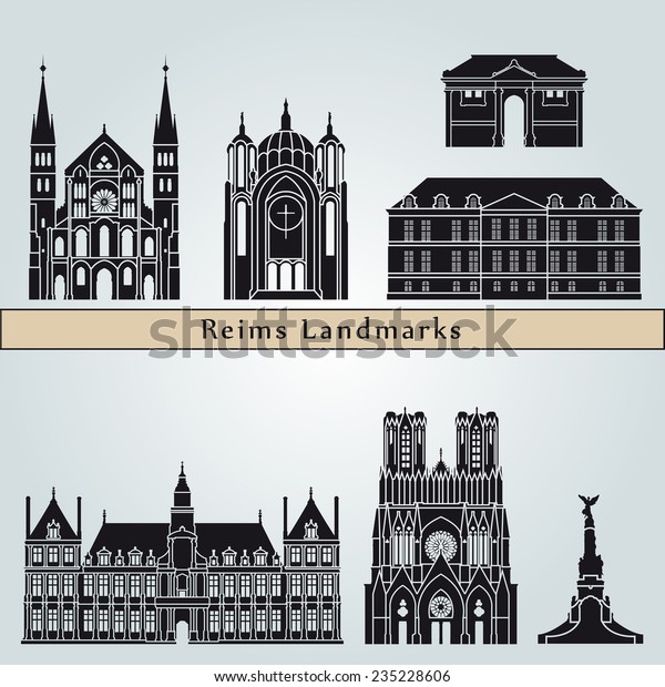 Reims Landmarks Monuments Isolated On Blue Stock Vector (Royalty Free ...