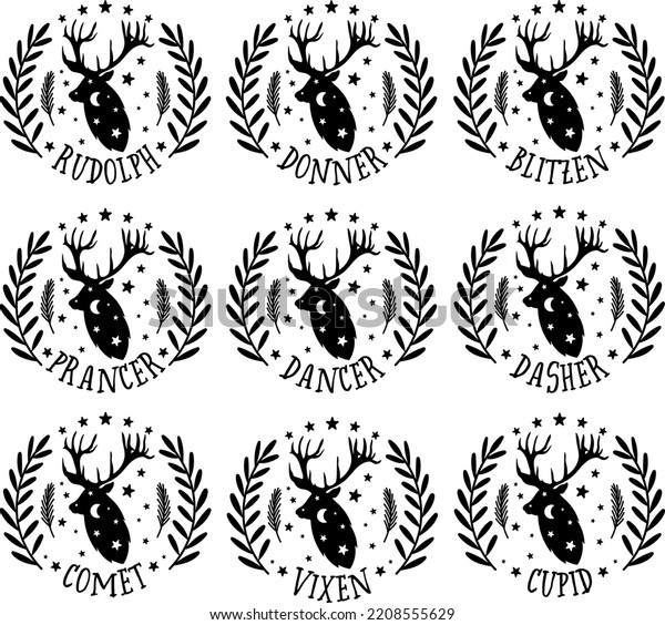 Reindeer Names Vector Illustrations Set Christmas Stock Vector (Royalty ...