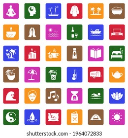 Relaxation Icons White Flat Collection Square Stock Vector (Royalty ...