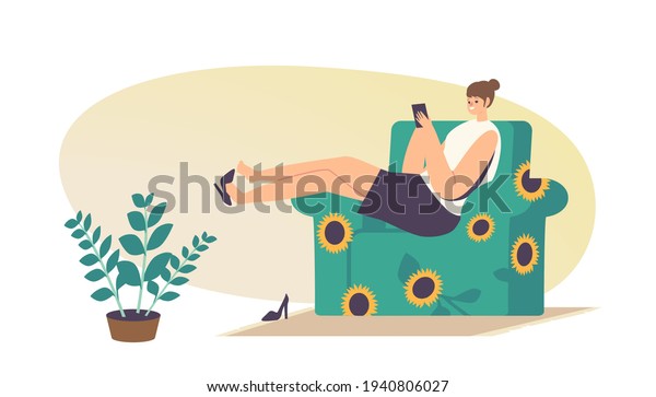 Relaxed Female Character Sitting Relaxed Pose Stock Vector (Royalty ...