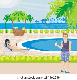 Relaxing By Pool Stock Vector (Royalty Free) 194361338 | Shutterstock