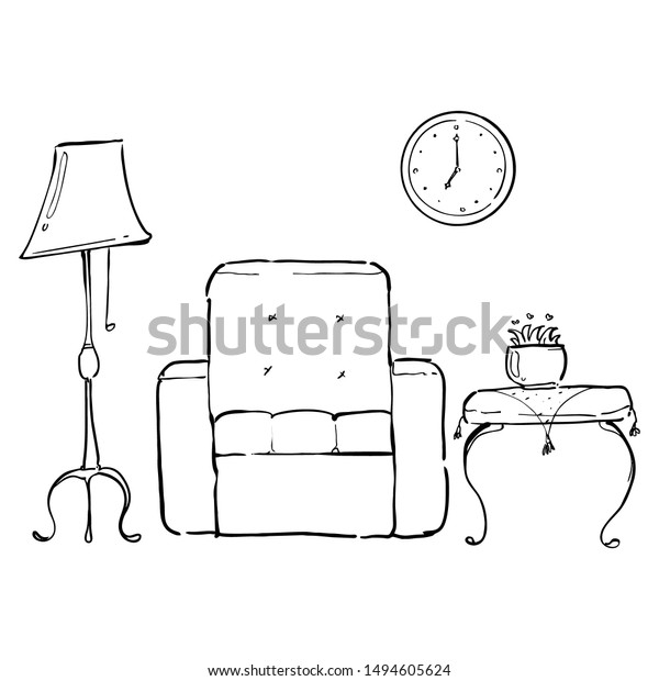 Relaxing Sofa Room Doodle Stock Vector (Royalty Free) 1494605624