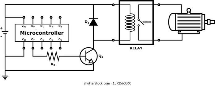 Vektor Stok Relay Transistor Interfacing Connection Between ...