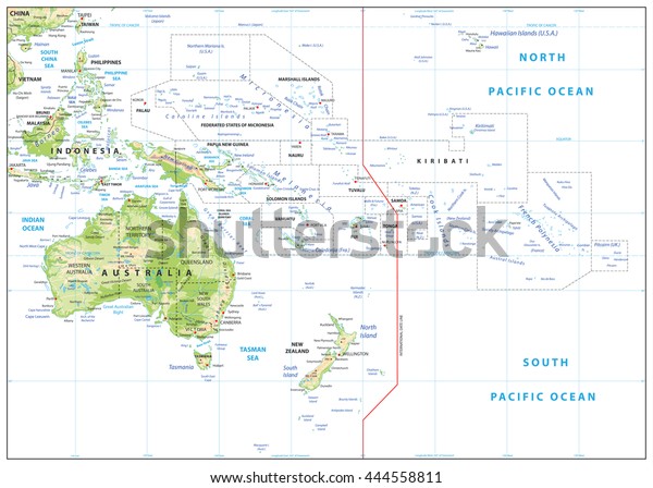 Relief Map Oceania Isolated On White Stock Vector (Royalty Free) 444558811