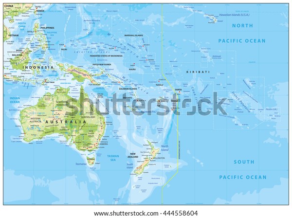 Mapa de Ayuda de Oceanía. Los nombres, las marcas de ciudad y las ...