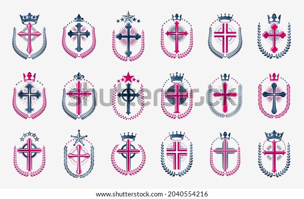 Religion Crosses Logos Big Vector Set Stock Vector (Royalty Free ...