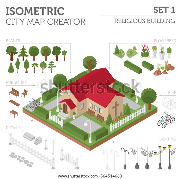 Religious Architecture Flat 3d Isometric Church: เวกเตอร์สต็อก (ปลอดค่า ...