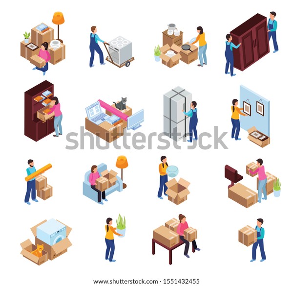 Relocation Service Icons Set Packing Symbols Stock Vector (Royalty Free ...