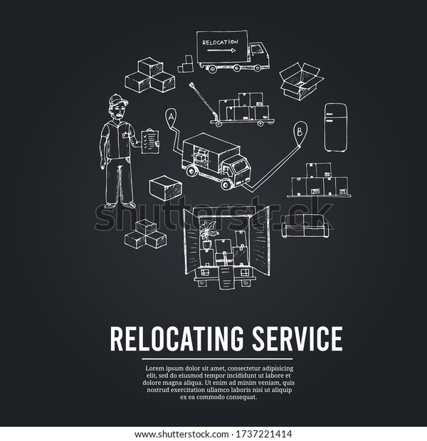Relocation Service Isolated Hand Drawn Doodles Stock Vector (Royalty ...