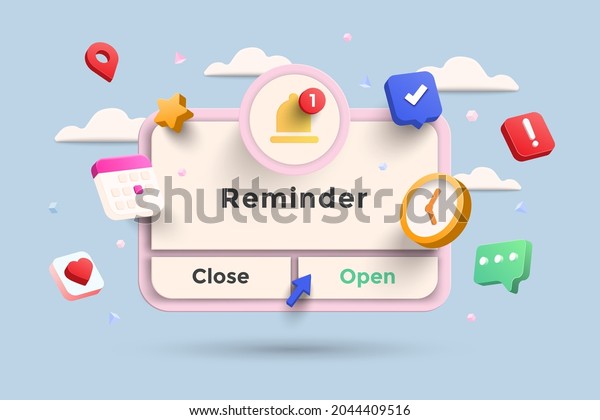 Recordatorio 3D Ilustración, página Notificaciones con elementos ...