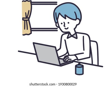 Remote Work Male Simple Illustration Stock Vector (Royalty Free ...