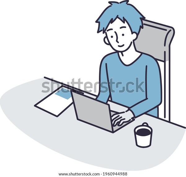 Remote Work Male Simple Illustration Stock Vector (Royalty Free ...