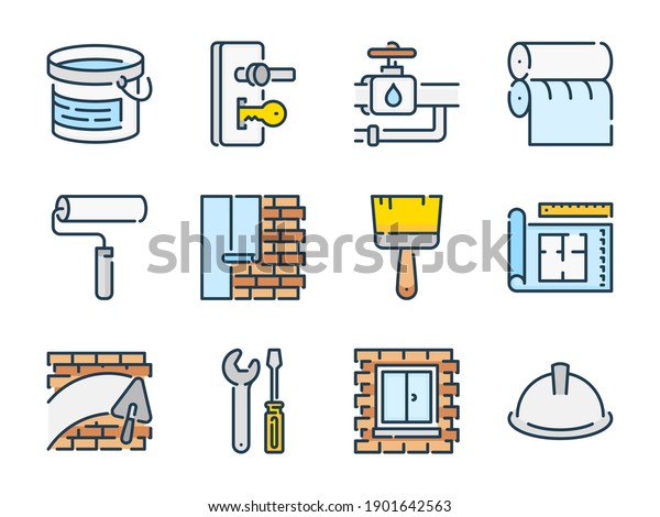 Renovation Home Construction Related Vector Line Stock Vector (Royalty ...