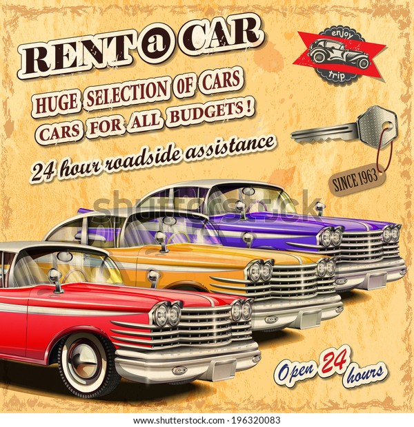 Rent Car Retro Poster Stock Vector (Royalty Free) 196320083